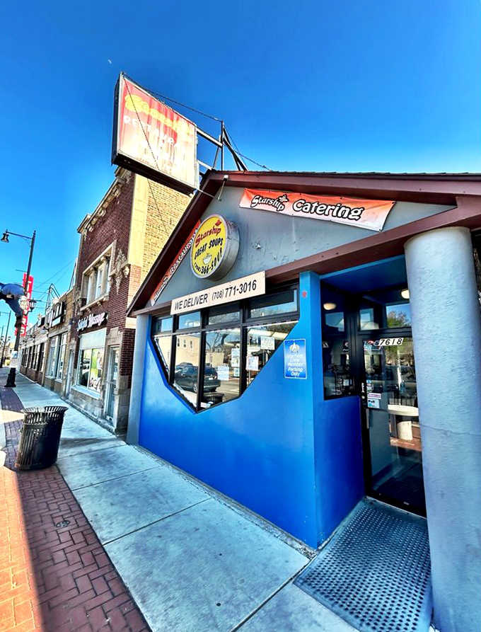 The exterior blends small-town charm with cosmic ambition, making it impossible to drive past without stopping.