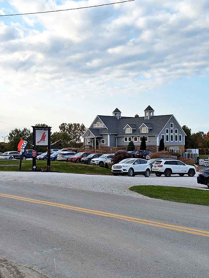 The welcoming exterior of M Cellars stands ready to receive visitors seeking a taste of Ohio's wine country excellence.