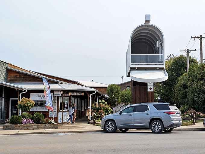 The outdoor setting adds to the small town charm where ice cream and easygoing moments naturally come together.