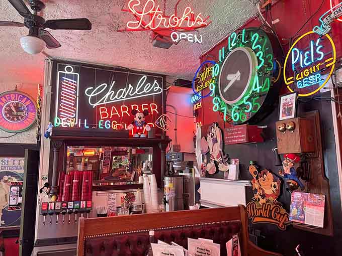 This collection of vintage signs would make any antique dealer weep with joy, but here they're just the backdrop.