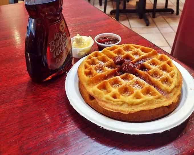 This golden waffle with its perfect grid pattern and butter melting on top is basically geometry you can eat and enjoy.