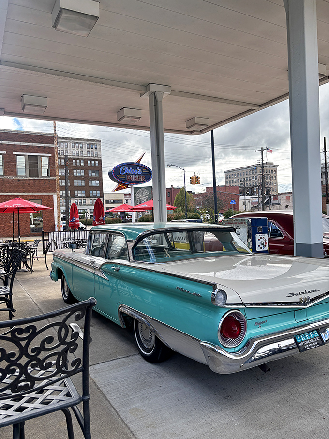 This mint-condition Fairlane isn't just parked outside – it's making a statement that chrome and tailfins will never truly go out of style.