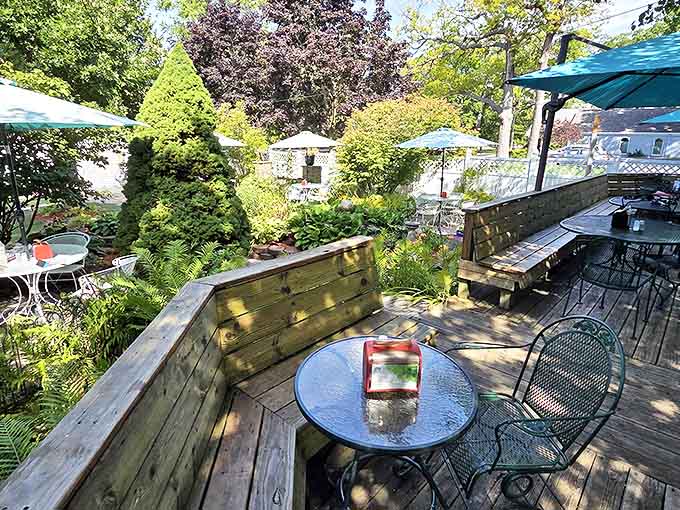 Another view of the inviting outdoor seating area where countless summer memories have been made over cones, cups, and conversation.