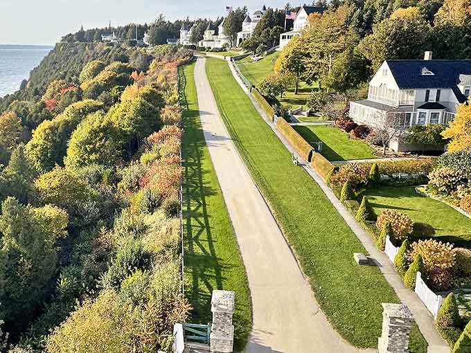West Bluff Road stretches along the island's edge, where Victorian summer homes stand like aristocratic sentinels overlooking the sparkling straits below.