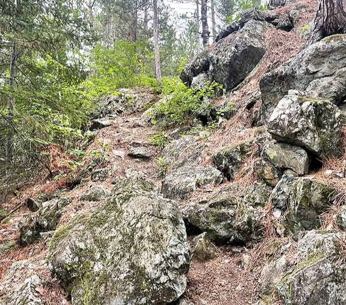 The trail's rocky challenge section &ndash; Mother Nature's way of saying, "You want those gorgeous views? You're gonna have to work a little."