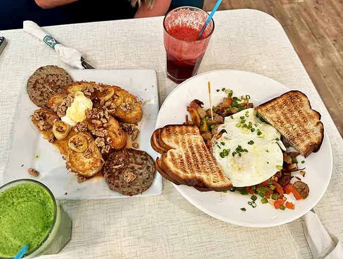 A breakfast plate that hits all the right notes &ndash; savory, sweet, and everything in between, proving morning meals deserve more than just cereal.