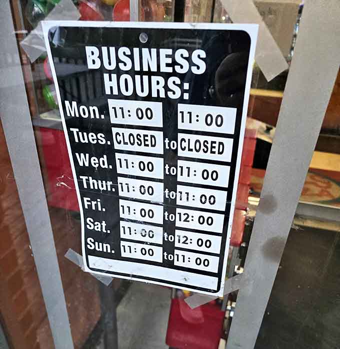 Business hours: Closed Tuesdays, open late weekends&mdash;these aren't corporate hours, they're the schedule of a place that dances to its own delicious rhythm.