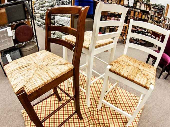 These chairs demonstrate the transformative power of good fabric, proving that even basic furniture can become statement pieces with the right covering.