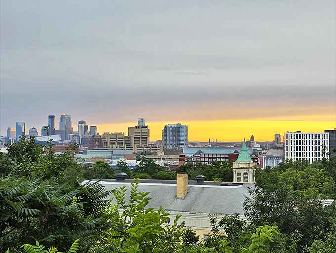 The reward for climbing Tower Hill &ndash; a breathtaking panorama of downtown Minneapolis framed by nature's seasonal palette.