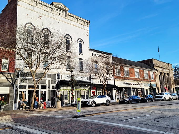 Historic storefronts line Chagrin Falls' Main Street, offering the kind of shopping experience that makes "retail therapy" actually therapeutic.