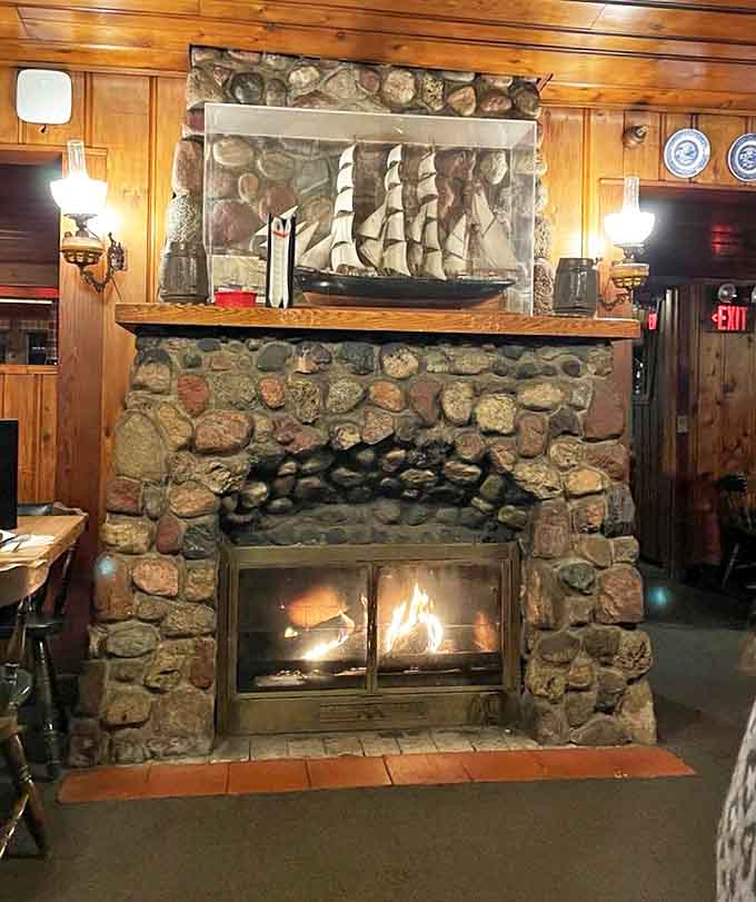 The fireplace creates that perfect backdrop for winter mornings &ndash; nothing pairs with comfort food quite like the crackling ambiance of a hearth.