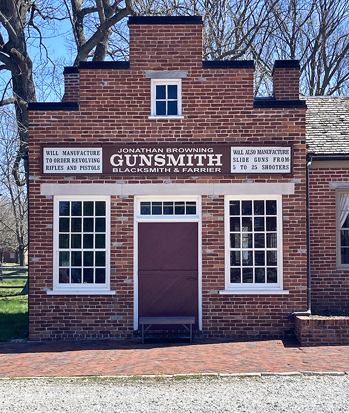 The historic gunsmith shop showcases the craftsmanship of early American firearms, with tools and techniques from a bygone era.