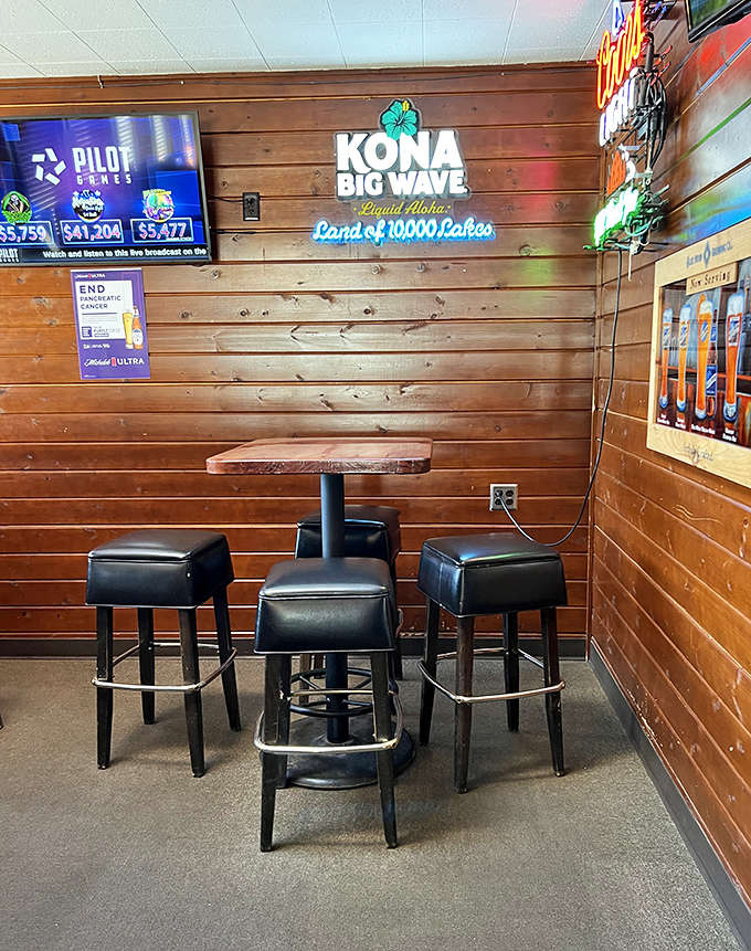This high-top corner offers the perfect perch for solo diners or couples looking to catch the game while enjoying Mill Creek's legendary fare.