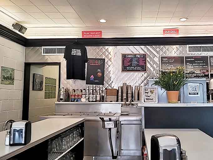 The interior design says 1950s, but the cleanliness and efficiency say they know what they're doing.