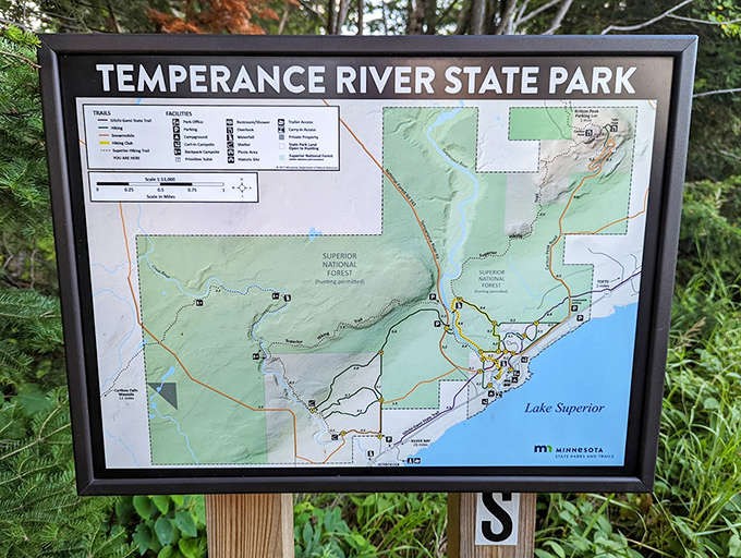 The park map reveals a wonderland of trails and treasures waiting to be discovered – like a treasure map for nature lovers.