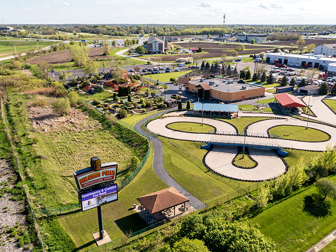 A bird's-eye view reveals the impressive scale of this entertainment complex, with attractions thoughtfully arranged across acres of land.