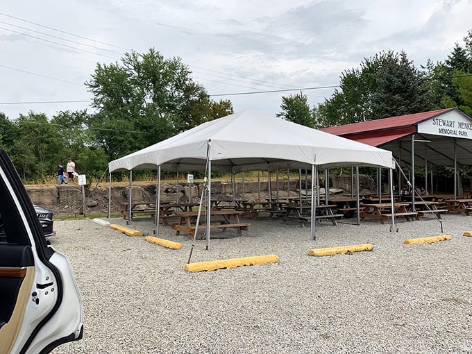 The outdoor seating area provides a perfect spot for enjoying those famous sandwiches while soaking in the community atmosphere.