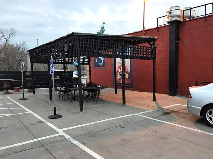 The outdoor seating area offers al fresco dining with a side of Midwestern charm, perfect for those summer evenings when pasta tastes even better outside.