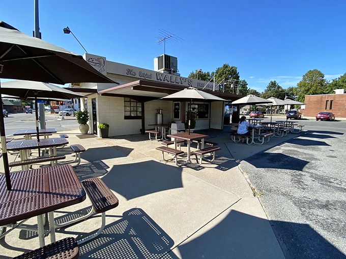 Outdoor seating where memories are made, one bite at a time, under the Illinois sky.