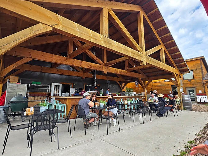 The covered outdoor seating area is perfect for enjoying your haul while pretending you'll share with your dining companions.