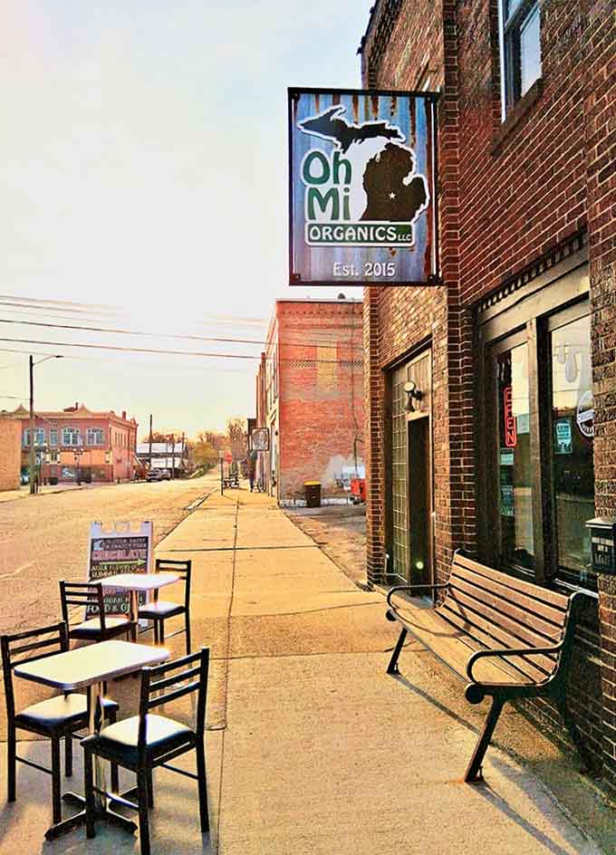 Outside seating: Sidewalk tables invite chocolate lovers to savor their treasures while watching small-town life unfold along St. Johns' charming main street.