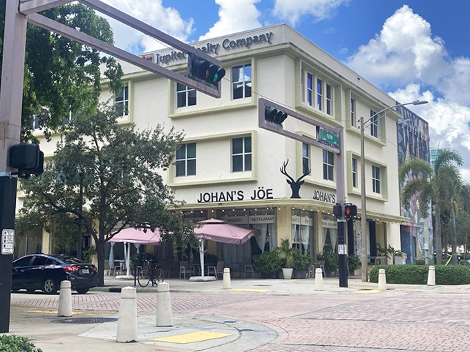 Outside view: The three-story building housing Johan's J&ouml;e stands like a beacon of Nordic cuisine amid the palm trees of West Palm Beach.
