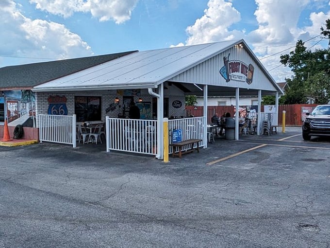 The welcoming exterior promises comfort food and nostalgia in equal measure, with outdoor seating that beckons you to stay awhile.