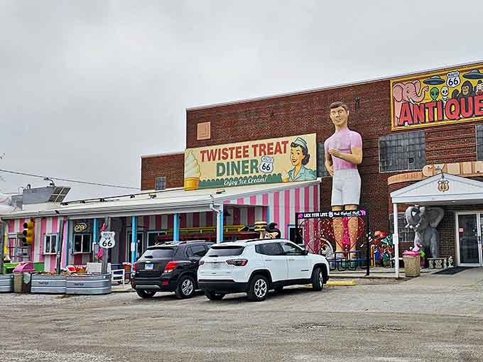 From the parking lot, the diner's charm is immediately apparent &ndash; a pink-and-blue oasis of personality amid the beige monotony of modern roadside offerings.