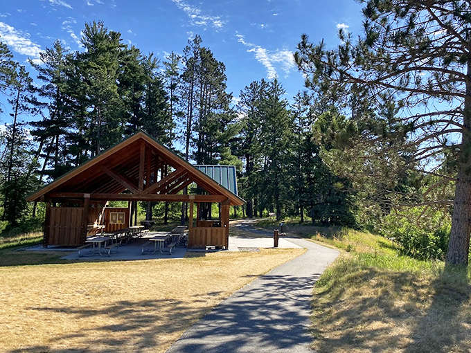 This rustic picnic shelter stands ready for gatherings great and small &ndash; from family reunions to romantic lunches for two.
