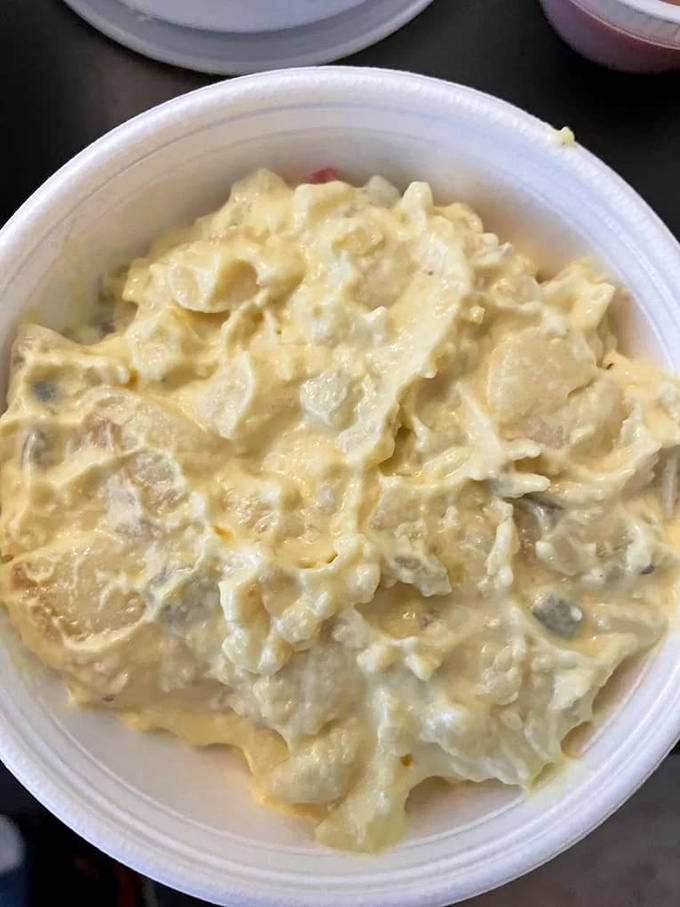 Potato salad that strikes the perfect balance between creamy and chunky, with enough tang to cut through the rich barbecue flavors.
