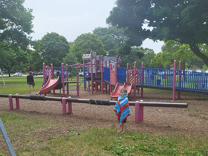 The playground provides an energy outlet for children whose batteries apparently never run low, no matter how much beach time they've had.