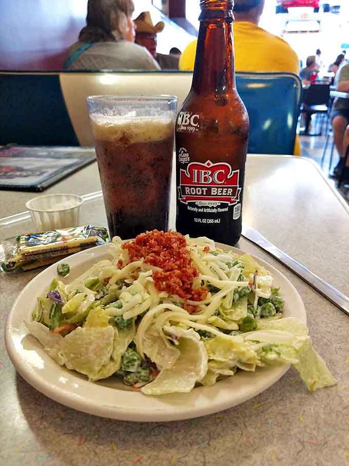 A crisp salad and frosty root beer create the perfect summer lunch duo – one virtuous, one indulgent, both absolutely delicious.