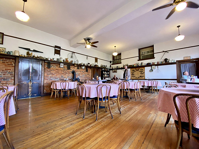 Original wooden floors and thoughtfully arranged tables create a dining room where history is always on the menu.
