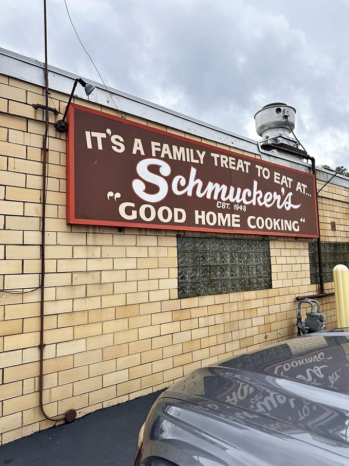 Signage: "It's a family treat to eat at Schmucker's" – words that have welcomed generations of diners to this temple of honest food and warm hospitality.