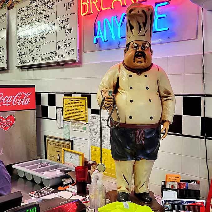 This chef statue has seen thousands of breakfasts come and go &ndash; a silent sentinel ensuring omelet excellence for generations.
