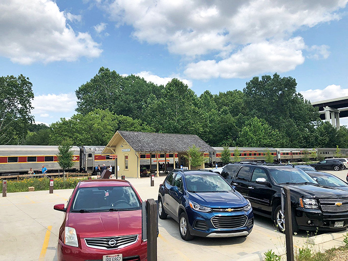 The train station waits to whisk visitors through the valley, proving that sometimes the best hiking is done sitting down.
