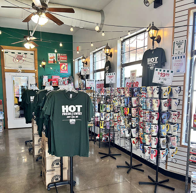 Souvenir central &ndash; where "HOT FRESH SWEET" t-shirts remind you of both the beignets and that summer fling in college.