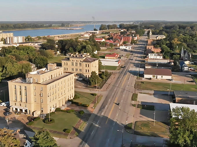 From above, Bayfield reveals itself as a perfect patchwork of colorful rooftops nestled between forest and lake, nature's perfect sandwich.