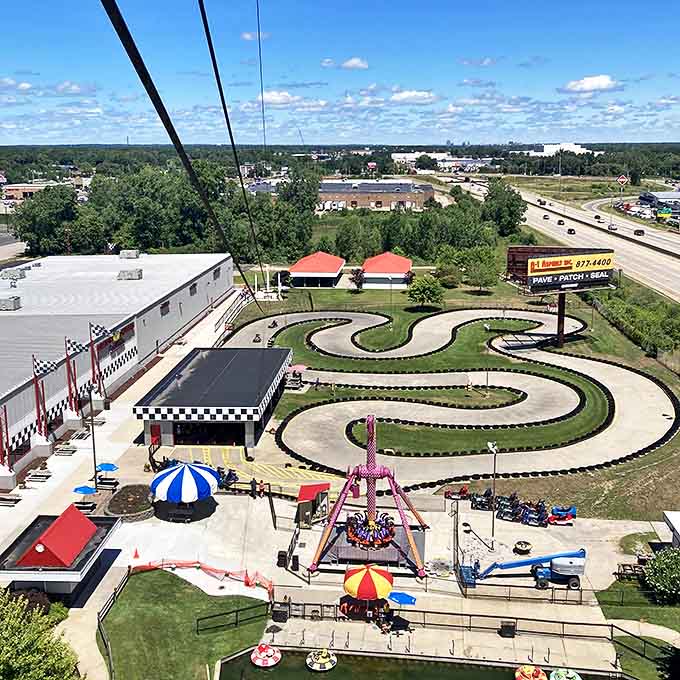 From above, Craig's Cruisers reveals its perfect formula: winding go-kart tracks, splashy water features, and endless possibilities for family fun.