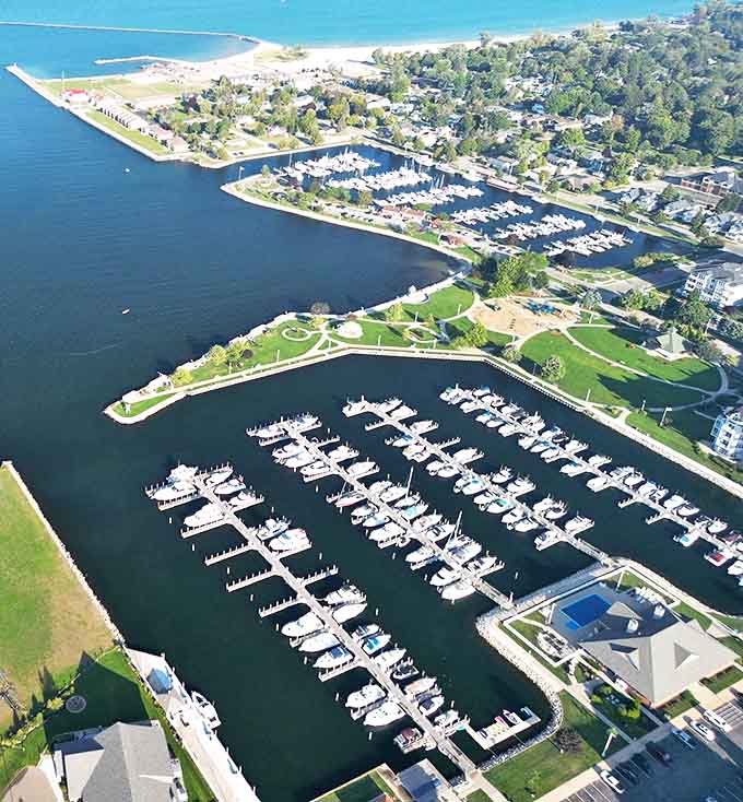 From above, Esrey Park reveals its perfect positioning &ndash; a tiny emerald and sapphire jewel set in Michigan's Upper Peninsula crown.