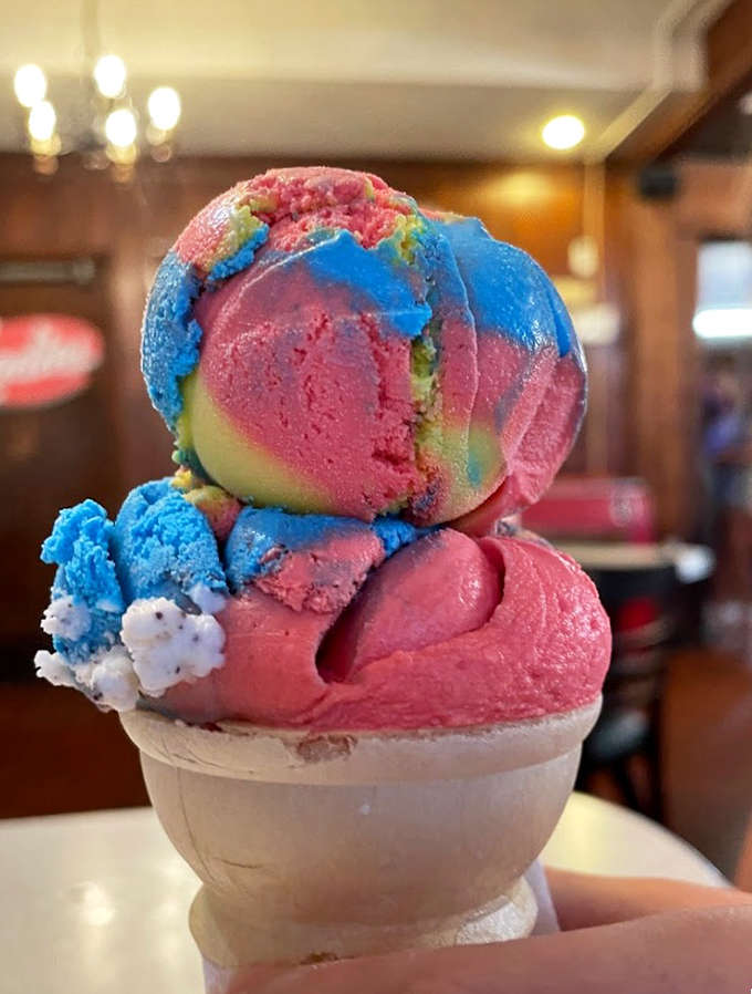 When your ice cream comes in colors that bright and swirled that dramatically, you know you're dealing with serious frozen dessert artistry.