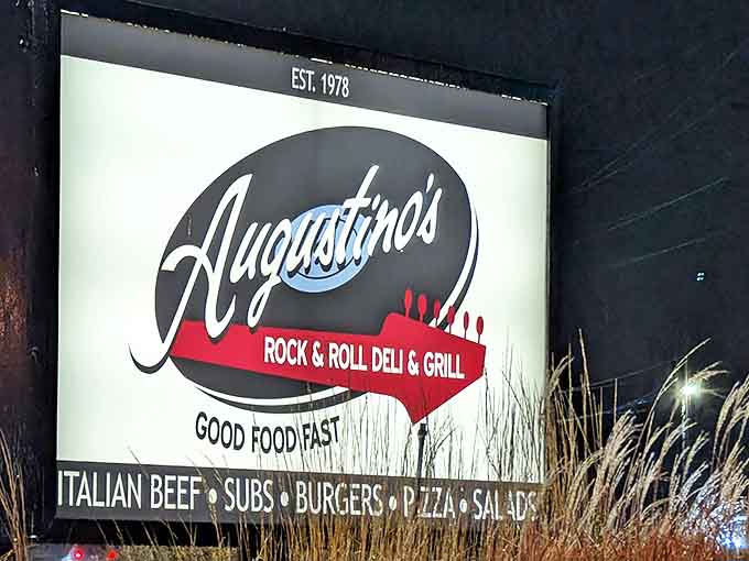 The signage makes it clear: this is where rock and roll meets good food fast, a combination that's been working since 1978.