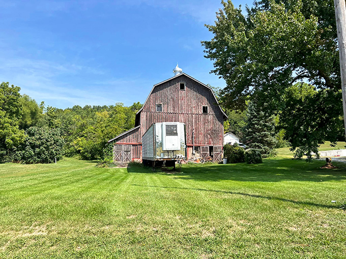 Barn and Trailer: This weathered barn stands as a testament to Pittsfield's agricultural roots, its well-worn wood telling stories of harvests past and the farming traditions that shaped the community.