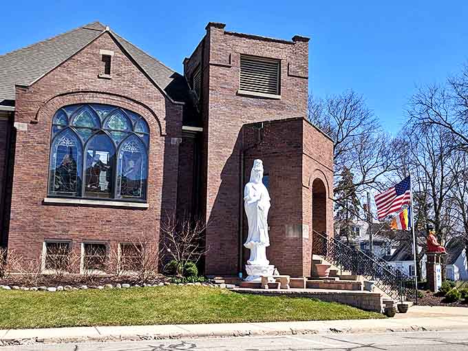 Blue Lotus Temple provides a serene counterpoint to busy lives, its brick architecture housing spaces dedicated to finding inner peace.
