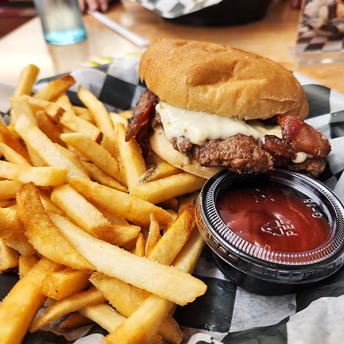 A masterclass in American comfort food&mdash;juicy beef, melty cheese, and all the fixings on a perfectly toasted bun.