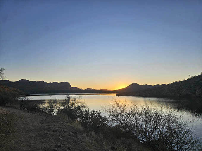 Twilight transforms Saguaro Lake into a watercolor painting, where the boundaries between sky, mountain, and water blur into peaceful perfection.