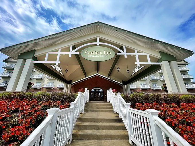 The Carlisle Inn welcomes weary travelers with Swiss-inspired architecture and vibrant flower gardens. It's like your grandmother's house&mdash;if your grandmother had impeccable landscaping and dozens of rooms.