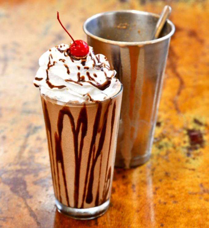 This isn't just a milkshake &ndash; it's a chocolate commitment, thick enough to stand a spoon in, with the extra served alongside in the mixing tin.