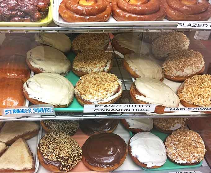 Cinnamon Rolls: A treasure trove of variety where peanut butter, strawberry, and maple cinnamon compete for your affection.