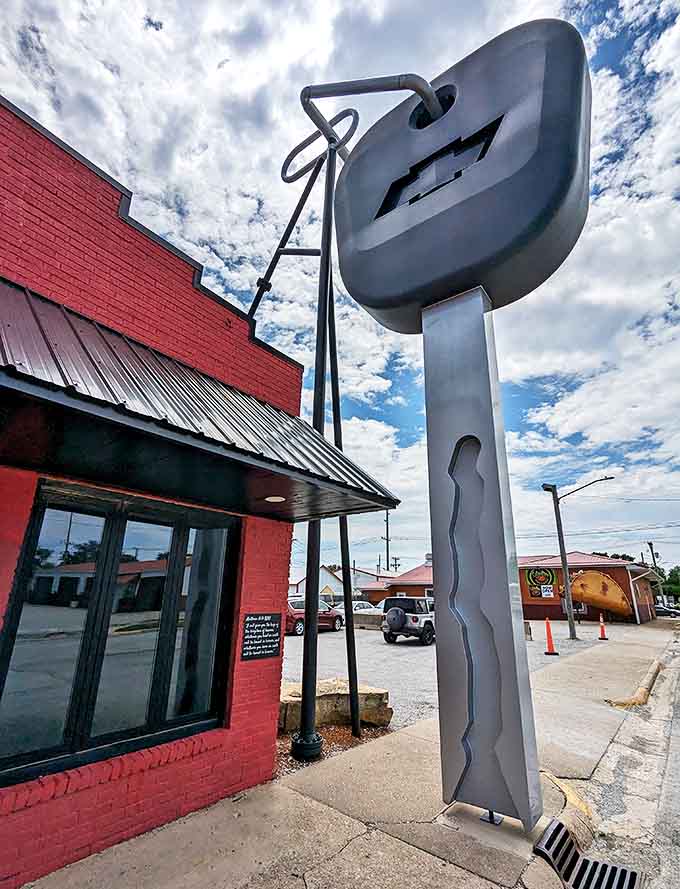 Even on cloudy days, the World's Largest Truck Key stands as a bright spot on any Illinois road trip itinerary.